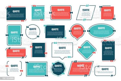 다양한 다채로운 고립 된 견적 프레임 세트 인용 표시가 있는 음성 거품입니다 빈 텍스트 상자 와 따옴표입니다 블로그 게시물 템플릿입니다 벡터 일러스트레이션 상자에 대한 스톡