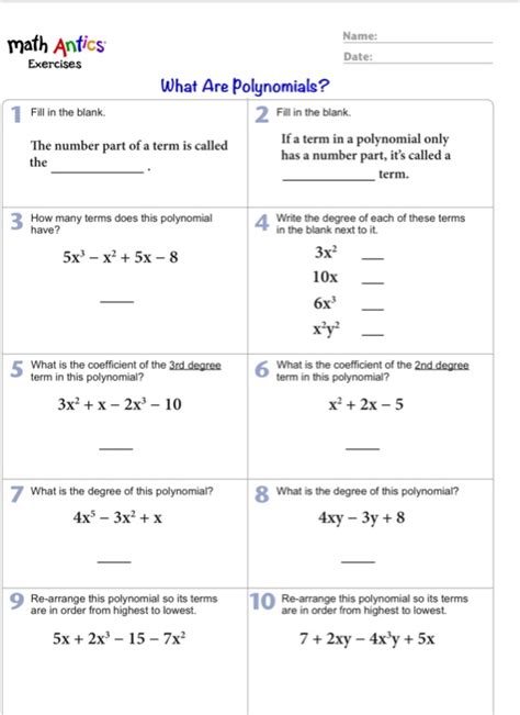 Simplifying Polynomials And Adding Subtracting Like Terms Worksheets Library