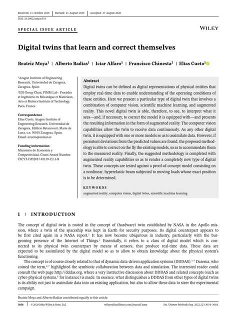 Numerical Meth Engineering 2020 Moya Digital Twins That Learn And Correct Themselves Pdf