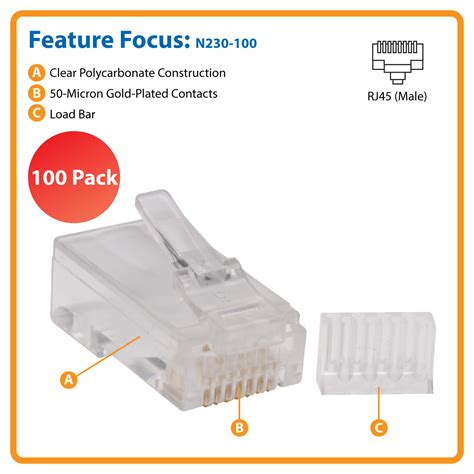 Tripp Lite Cat6 Gigabit RJ45 Modular Connector Plug W Load Bar 100 Pack Network Connector