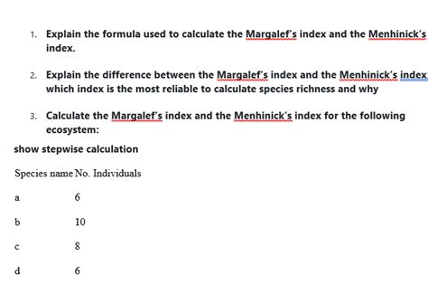 Solved 1 Explain The Formula Used To Calculate The