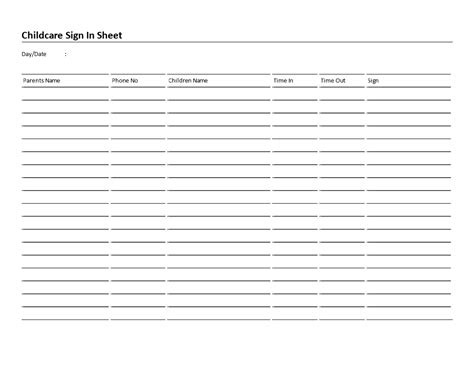 Sign In And Out Sheet Printable