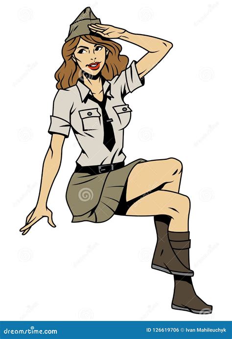 Vintage Pin Up Soldier Saluting Girl Stock Vector Illustration Of