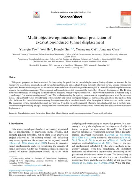 Multi Objective Optimization Based Prediction Of Excavation 2022 Underground Pdf