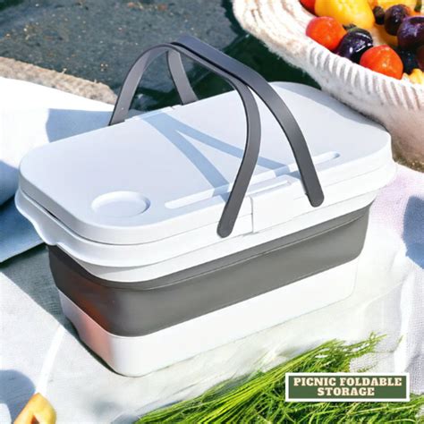 3 In 1 Foldable Picnic Basket Camping Storage Box Outdoor Foldble Storage Box Multi Function Lid