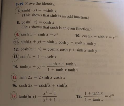 Solved 7 19 Prove The Identity 7 Sinh X Sinh X This