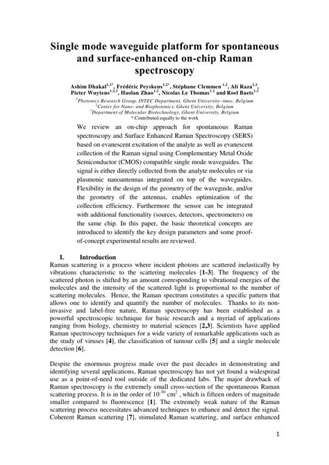 Pdf Single Mode Waveguide Platform For Spontaneous And Surface Enhanced On Chip Raman Spectroscopy