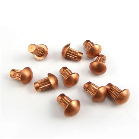 50pcs M25x4mm 10mm Length Round Knurled Head Copper Rivets Brass Solid Percussion Rivet Cap