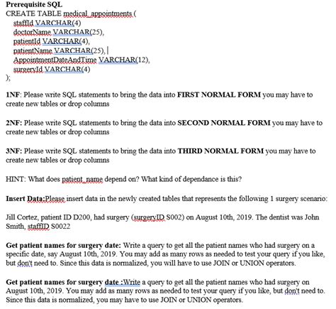 Solved Prerequisite Sql Create Table Medical Appointments