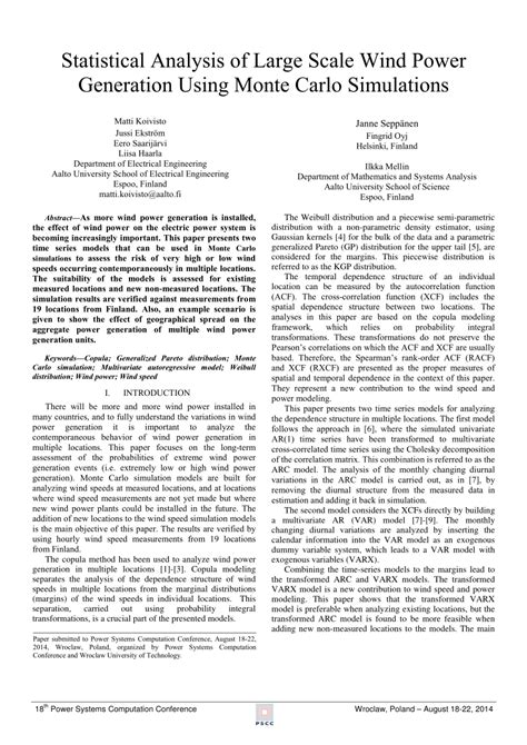 PDF Statistical Analysis Of Large Scale Wind Power Generation Using Monte Carlo Simulations