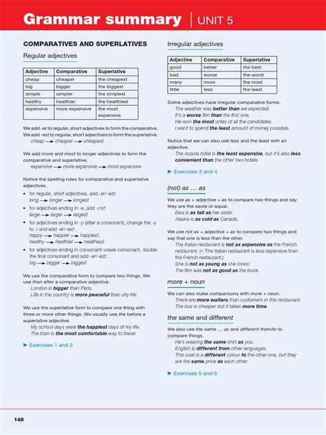 Grammar Summary Unit 5 Pdf Adjective Linguistics