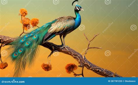Vibrant Peacock On Branch Stunning Hd Photo Of Colorful Bird Stock