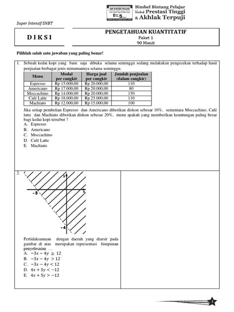 Diksi Si Snbt Pengetahuan Kuantitatif 12 Sma Paket 1 Layout Ta 23 24 Pdf