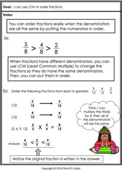 Order Fractions LCM Easy Notes CCLS Practice Exit Slip HW Spiral Review
