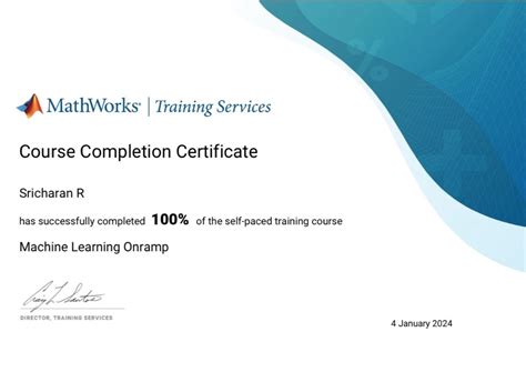 Completed My Machine Learning Onramp Matlab Coding Sricharan R