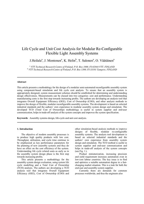 Pdf Life Cycle And Unit Cost Analysis For Modular Re Configurable Flexible Light Assembly Systems