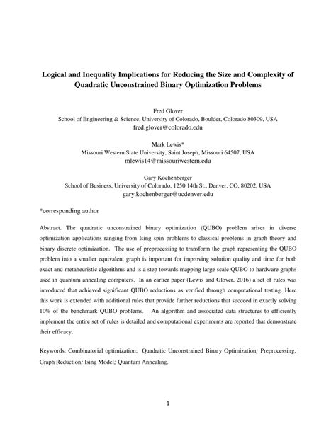 Pdf Logical And Inequality Implications For Reducing The Size And Complexity Of Quadratic