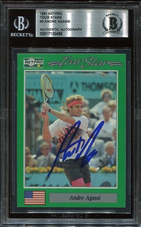 Andre Agassi Signed Autographed 1991 Netpro Rookie Card Rc Beckett Bas Rare Autographia
