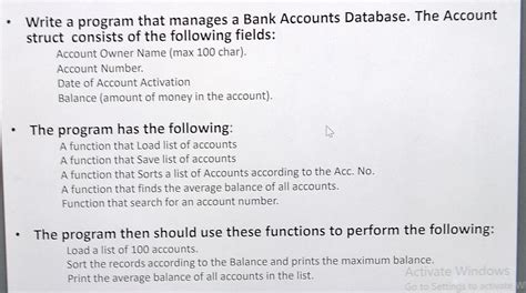 Solved Write A Program That Manages A Bank Accounts Chegg