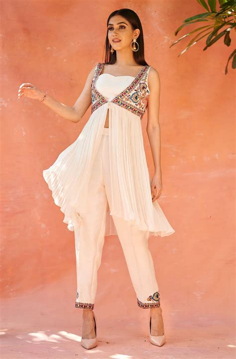Ivory Embroidered Shrug With Ivory Bustier And Dhoti Designer Dresses