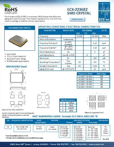 ECS 160 9 36B2 CKM TR Datasheet ECS ECX 2236B2 Series Of Surface Mount SMD Crystals