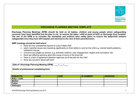 Discharge Planning Meeting Template Docslib