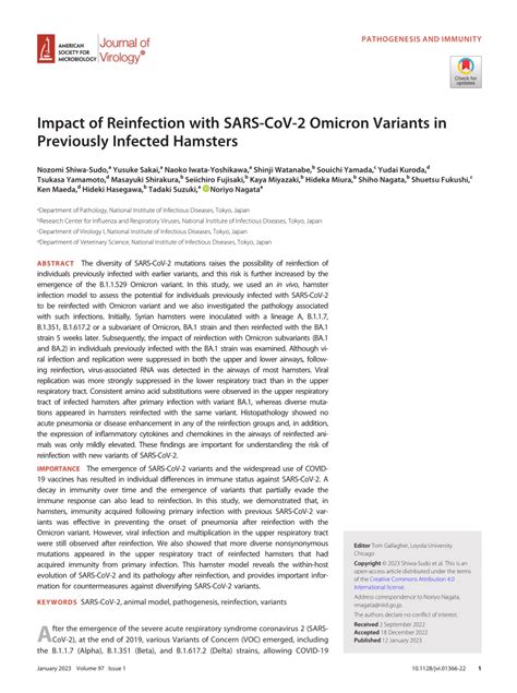 Pdf Impact Of Reinfection With Sars Cov 2 Omicron Variants In Previously Infected Hamsters