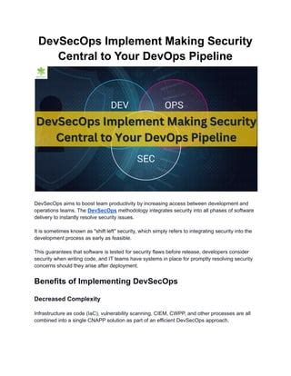 Devsecops Implement Making Security Central To Your Devops Pipeline Pdf