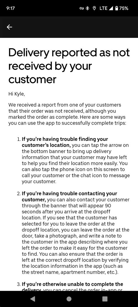 Order Not Received Message Rubereats