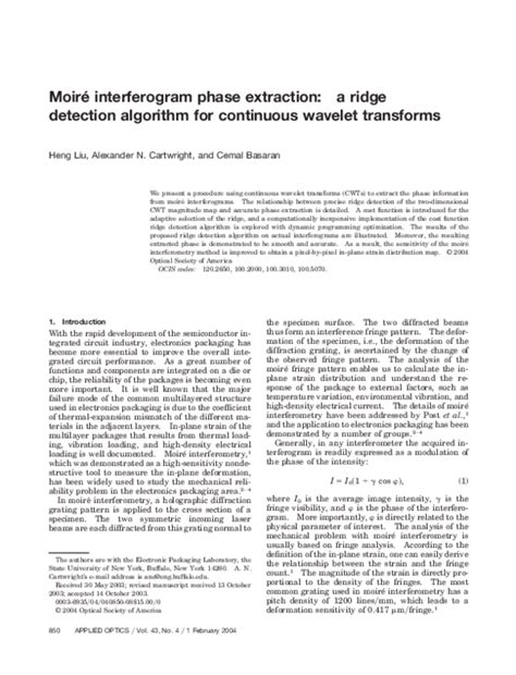Pdf Moiré Interferogram Phase Extraction A Ridge Detection Algorithm For Continuous Wavelet