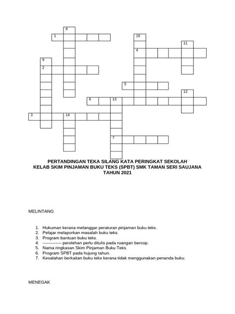 Pertandingan Teka Silang Kata Spbt 2021 Pdf