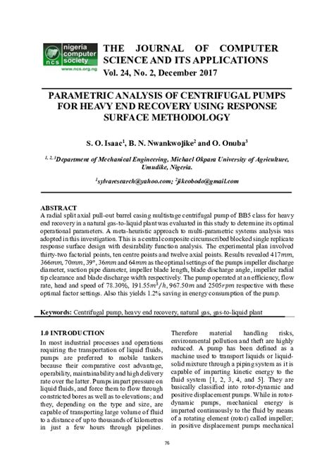 pdf parametric analysis of centrifugal pumps for heavy end recovery using response surface