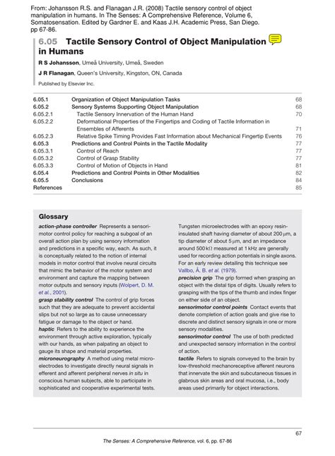 Pdf Tactile Sensory Control Of Object Manipulation In Humans