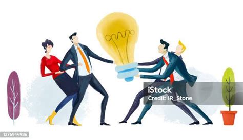 전구를 위해 싸우는 비즈니스 사람들의 디지털 일러스트 그룹 비즈니스 컨셉 비드 우승 개념에 대한 스톡 벡터 아트 및 기타 이미지 개념 격차 좁힘 계획 Istock