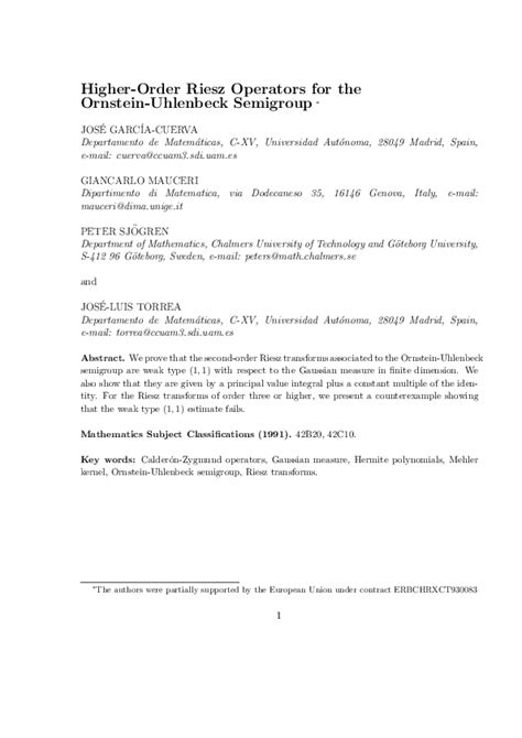 Pdf Higher Order Riesz Operators For The Ornstein Uhlenbeck Semigroup
