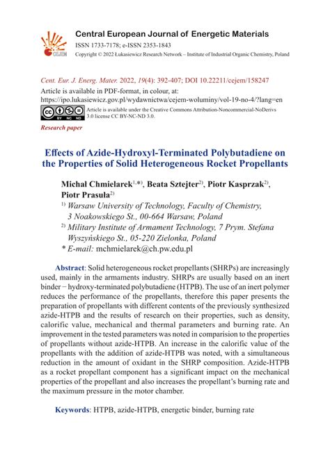Pdf Effects Of Azide Hydroxyl Terminated Polybutadiene On The Properties Of Solid