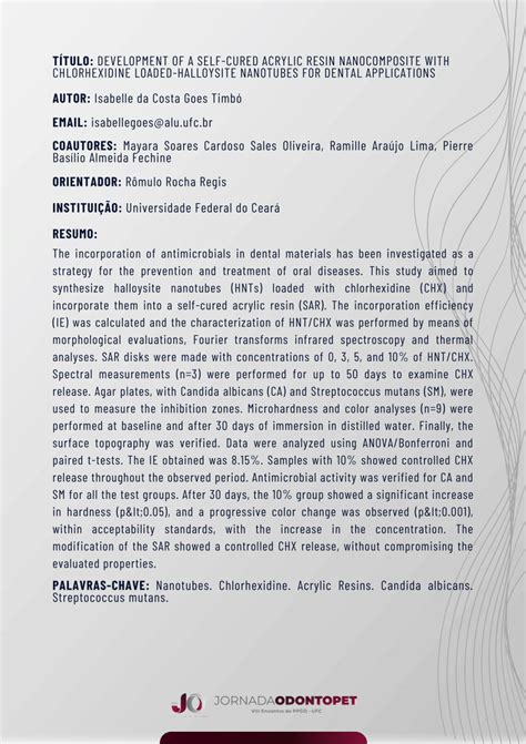Pdf Development Of A Self Cured Acrylic Resin Nanocomposite With Chlorhexidine Loaded