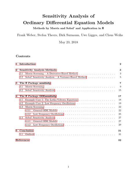 Sensitivity Analysis Of Ordinary Differential Equation Models Pdf Sensitivity Analysis