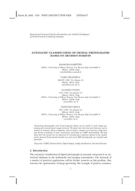 Pdf Automatic Classification Of Digital Photographs Based On Decision Forests