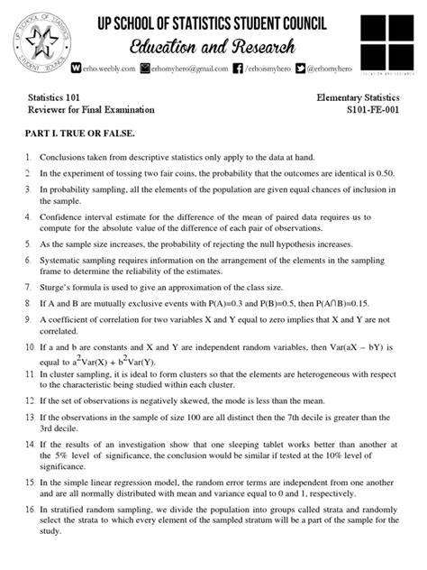 Stat 101 Sample Final Exam Pdf Confidence Interval P Value