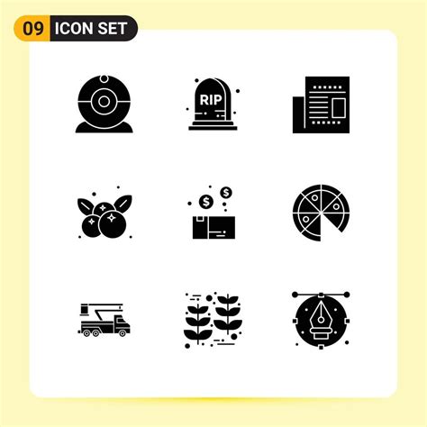 Pack Of 9 Creative Solid Glyphs Of Package Money Office Bundle Thanksgiving Editable Vector