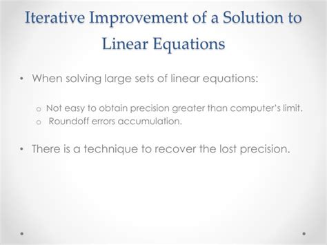 Ppt Iterative Improvement Of A Solution To Linear Equations Powerpoint Presentation Id759494