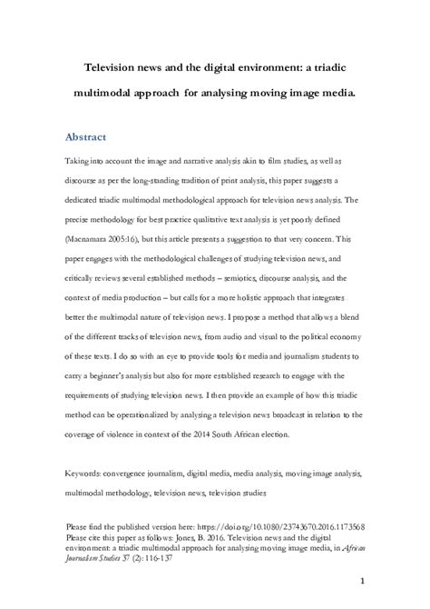 Pdf Television News And The Digital Environment A Triadic Multimodal Approach For Analysing