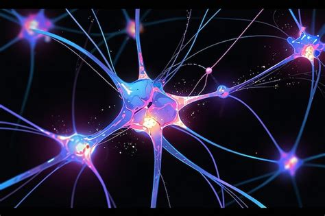 Digital Rendering Of An Active Neural Network With Glowing Synapses And Neural Pathways In The
