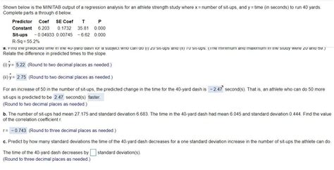 Solved Shown Below Is The MINITAB Output Of A Regression Chegg Com