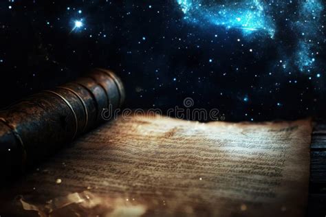 Mysterious Ancient Scroll Illuminated By A Cosmic Backdrop In Deep