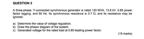 Solved Question 3 A Three Phase Y Connected Synchronous Generator Is