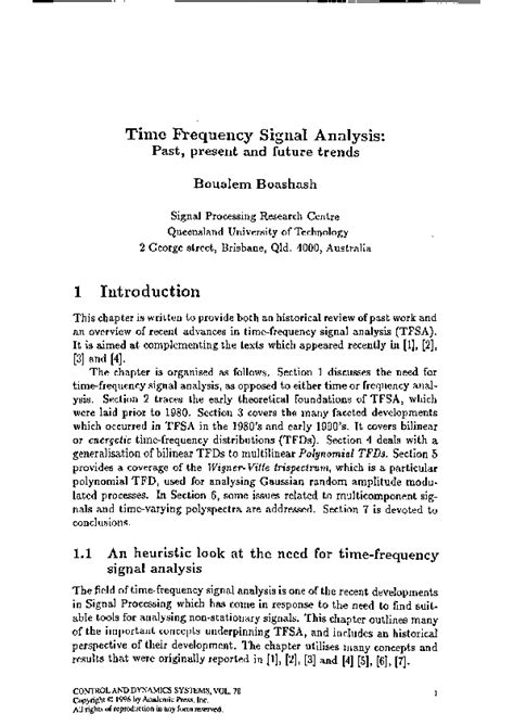 Pdf Time Frequency Signal Analysis Past Present And Future Trends