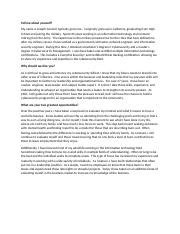 BUS623 Week2 Assignment Part 1 Docx Tell Me About Yourself My Name