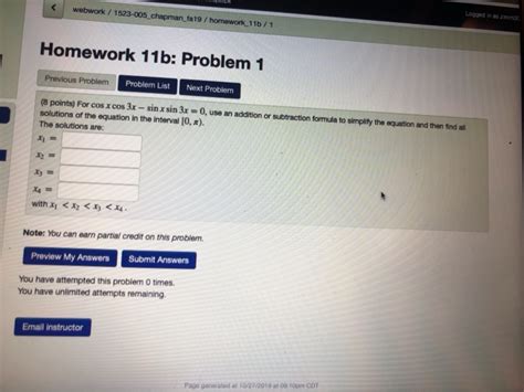 Solved Webwork1523 005chapmanfa19 Homework 11b1 Logged